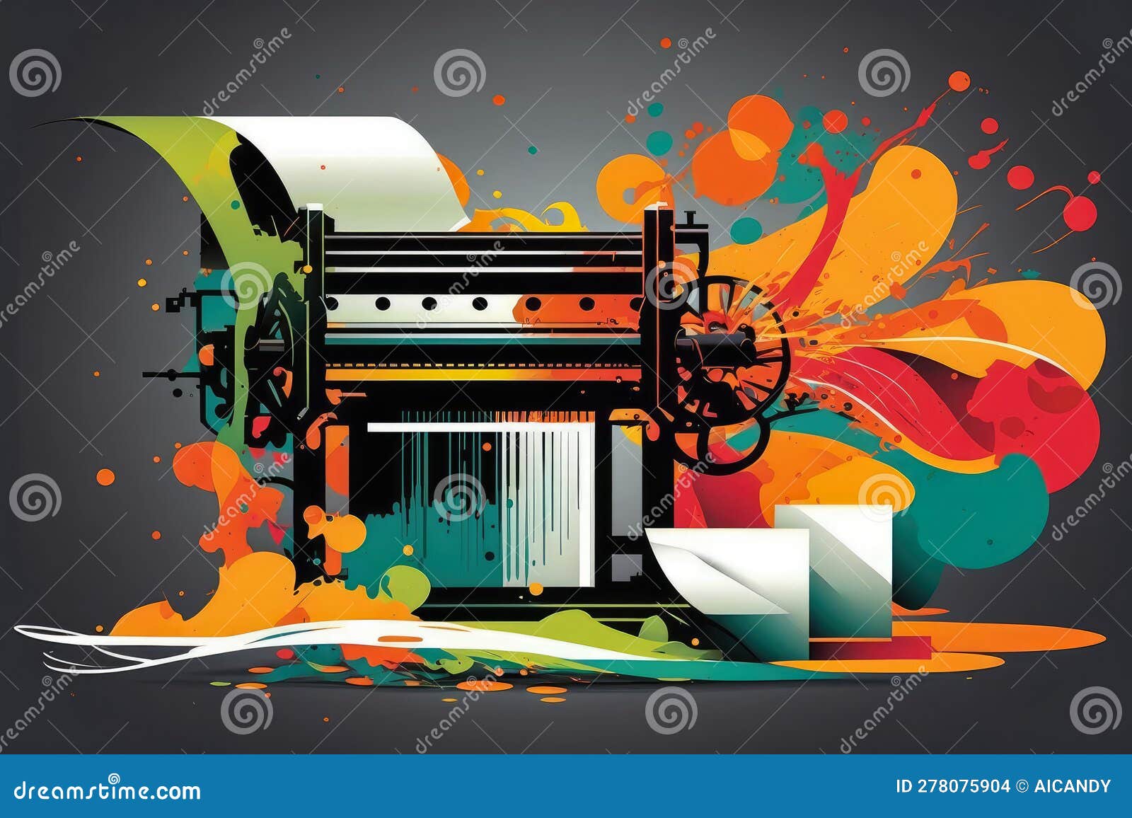 Abstract Vector Style Art of a Printing Press with a Dynamic ...