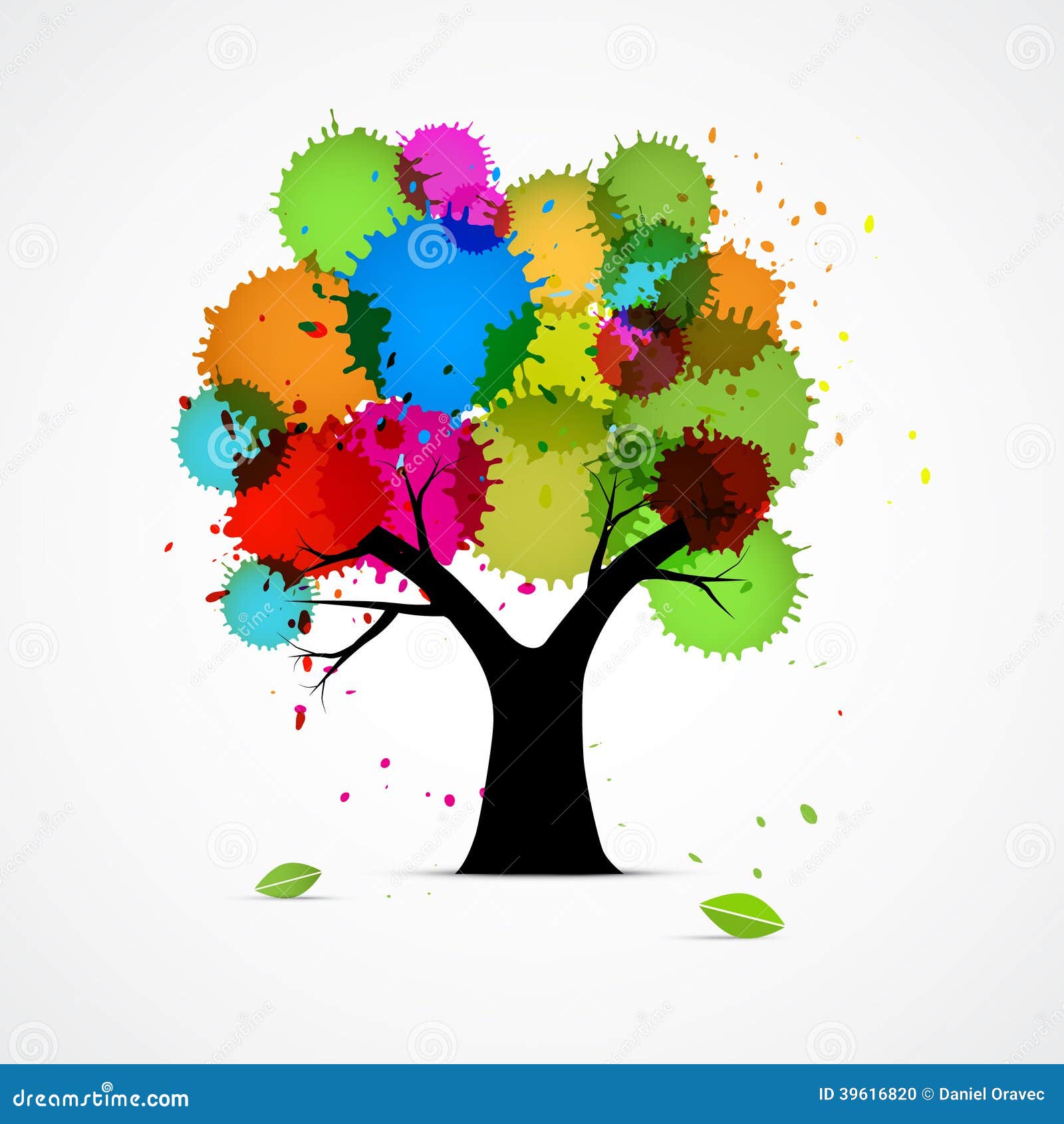 Abstract Vector Tree With Colorful Blobs Splashes Stock Vector