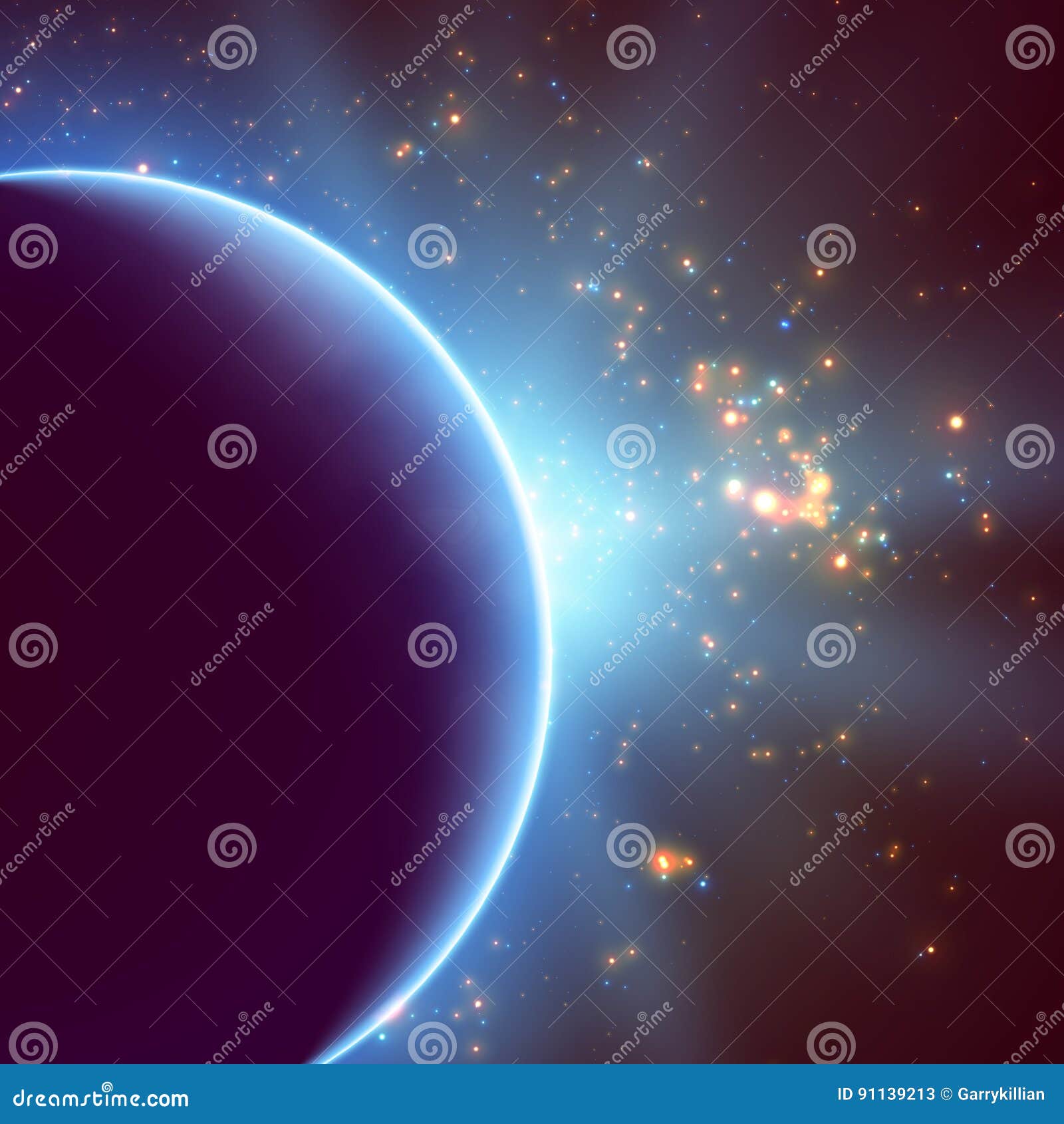 Abstract Vector Violet Background with Planet and Eclipse of Its Star ...