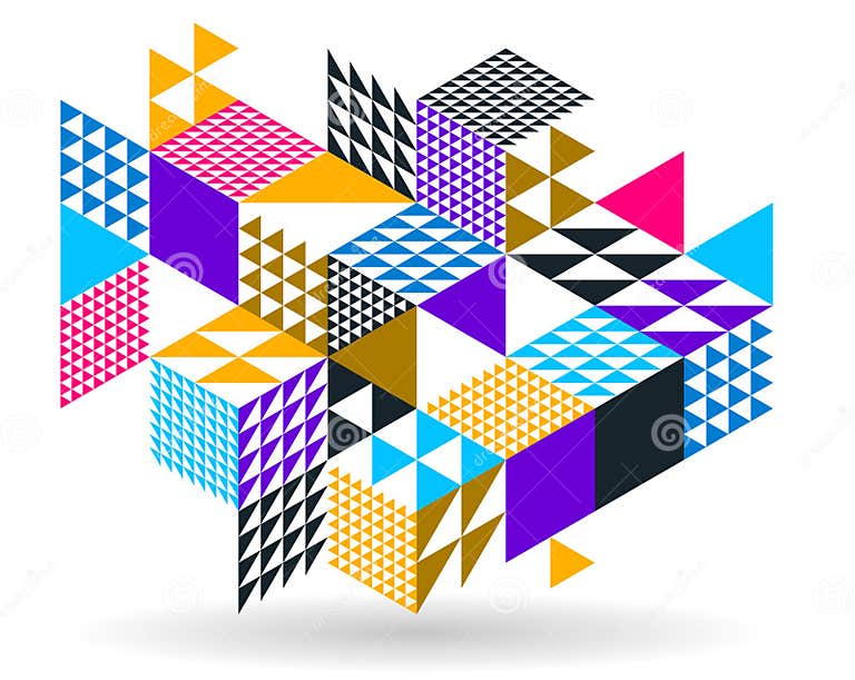 Abstract Vector Wallpaper with 3D Isometric Cubes Blocks, Geometric ...