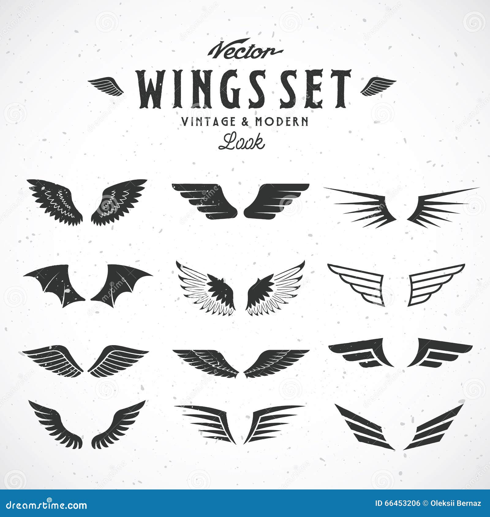Abstract Vector Wings Big Set, Both Retro and Modern Look. with Shabby ...