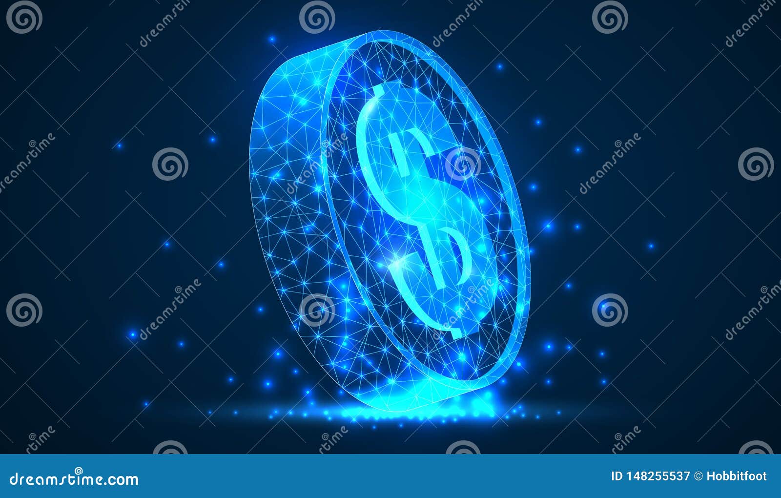 Abstract Vector Wireframe Dollar Coin 3d Modern Illustration on Dark ...