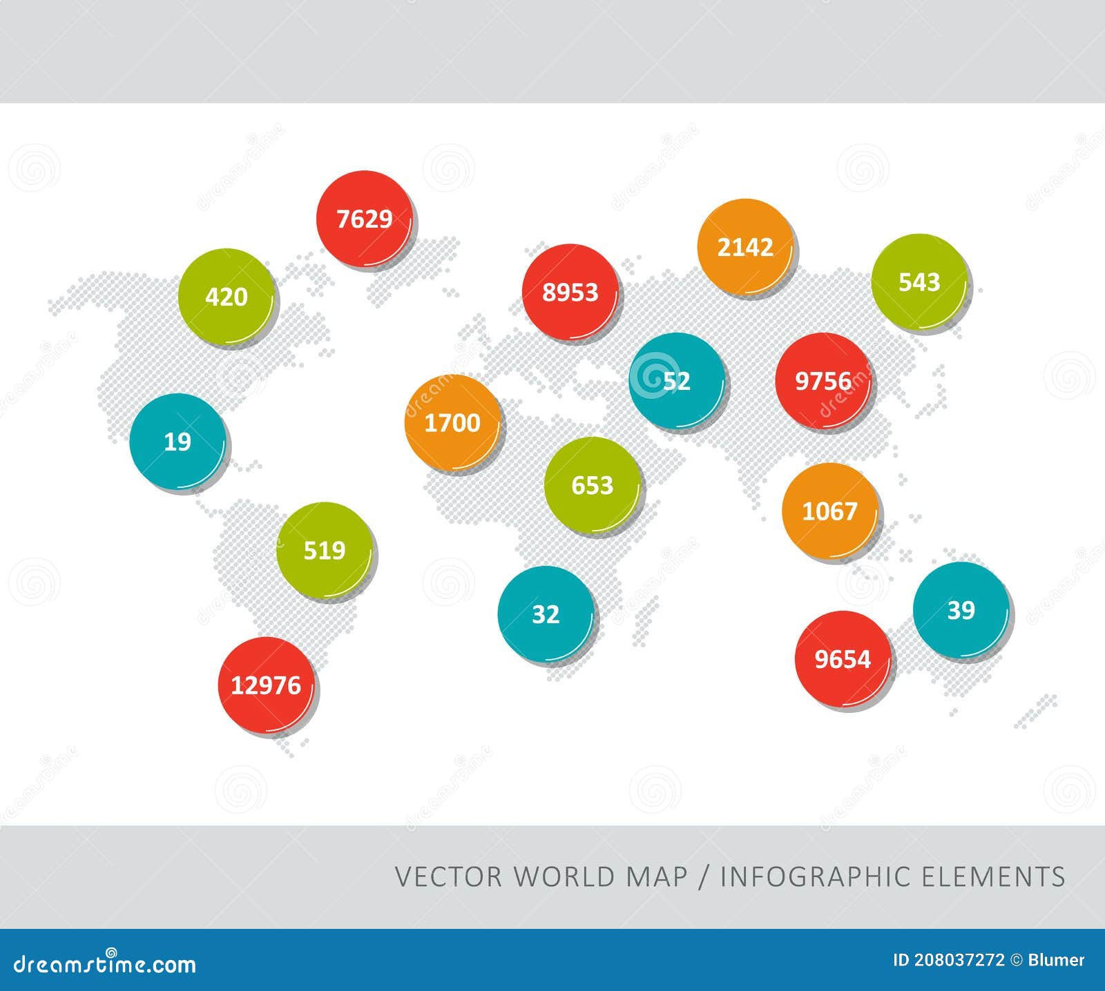 Abstract Vector World Map with Colourful Numbers Stock Vector ...