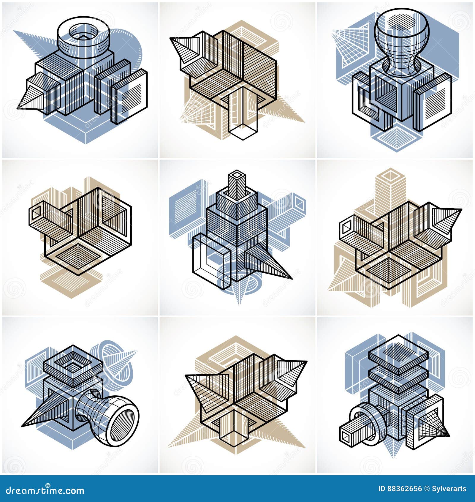 Abstract Vectors, 3D Simple Geometric Shapes Set. Stock Vector ...