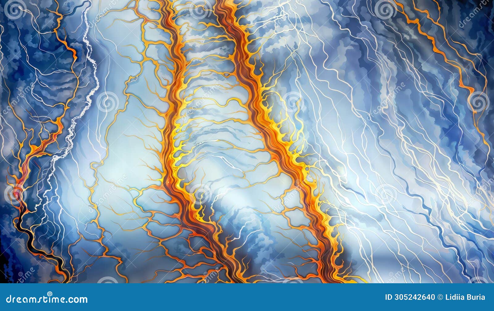 Abstract Veins of Gold and Blue Flow Dynamically, Resembling River Currents., Generative Ai ...