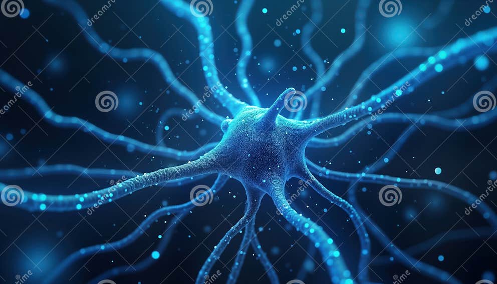 Abstract View of Blue Nerve Cell. Complex Intricate Connections ...