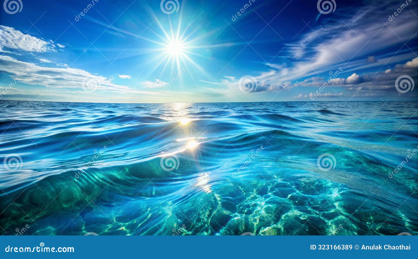 Abstract View of Clear Water with Waves and Sun Reflection Shiny Blue ...