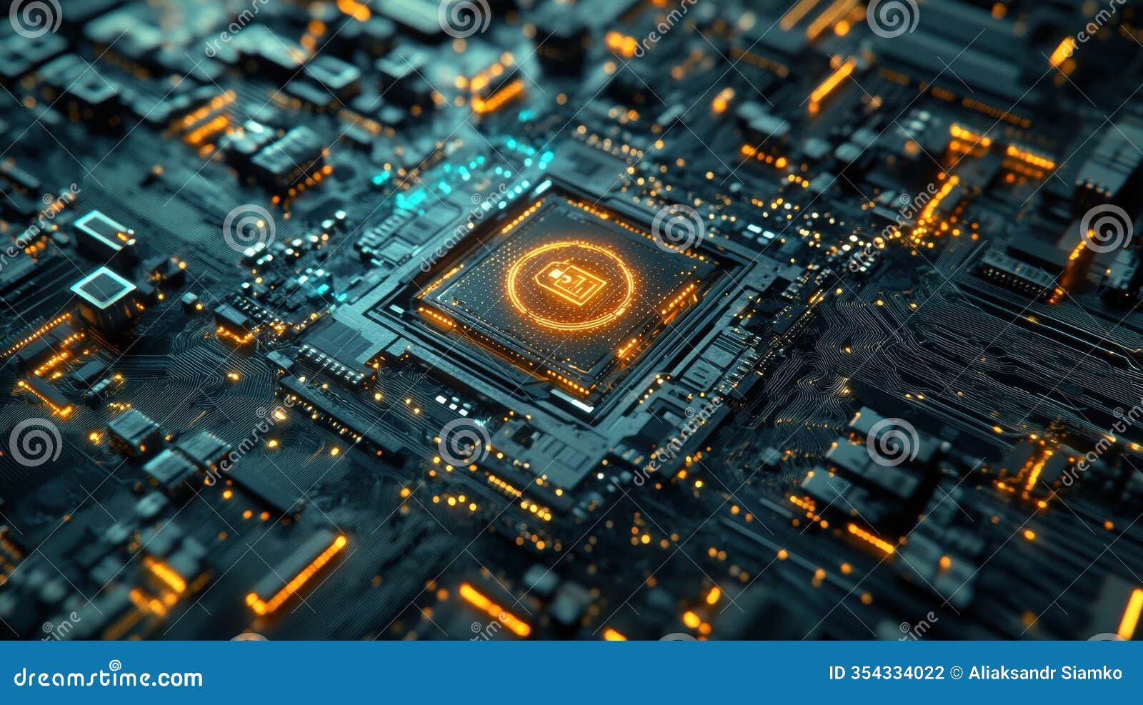 Futuristic Microprocessor Circuitry With Glowing Lights And High-Tech ...