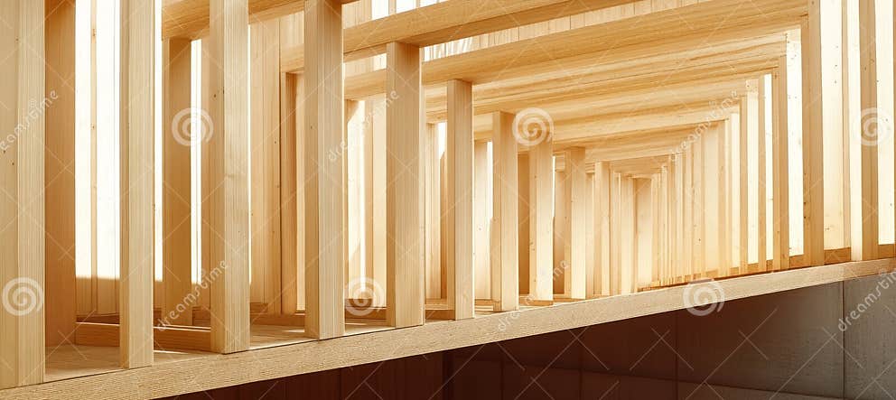 Abstract View of Modern Wooden Architectural Structure, Geometric ...