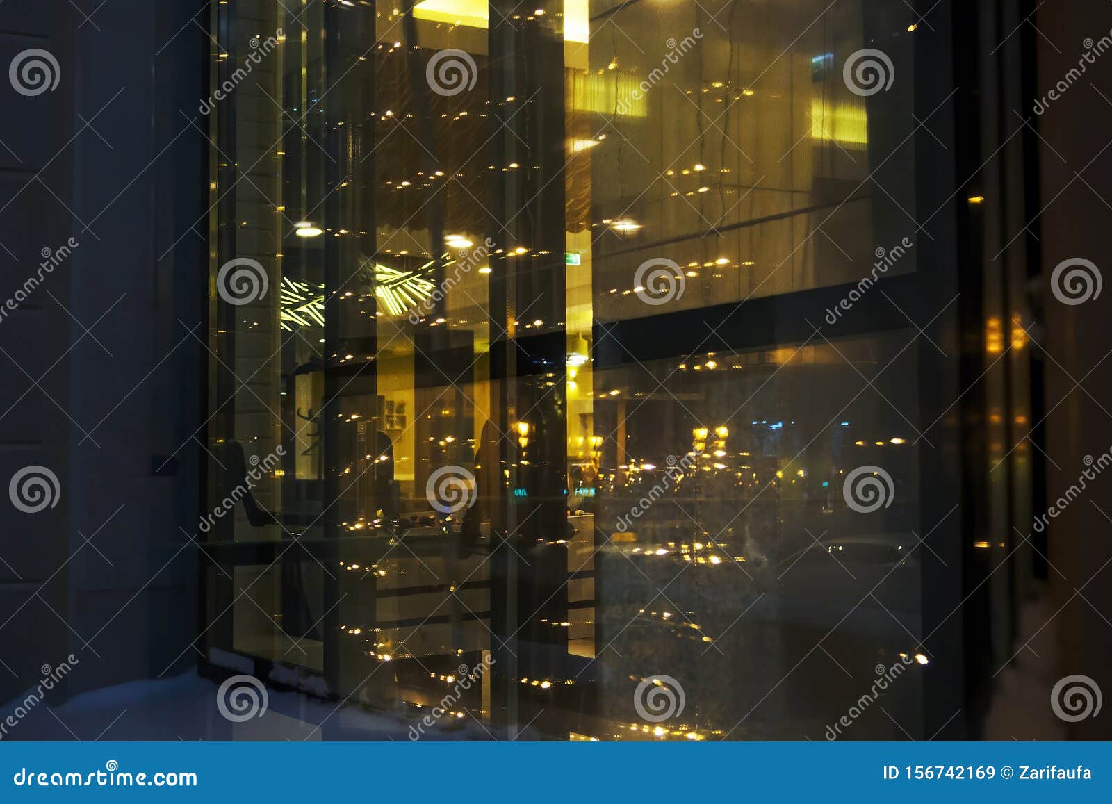 Abstract View of the Reflection in the Night Window of Lights Stock ...