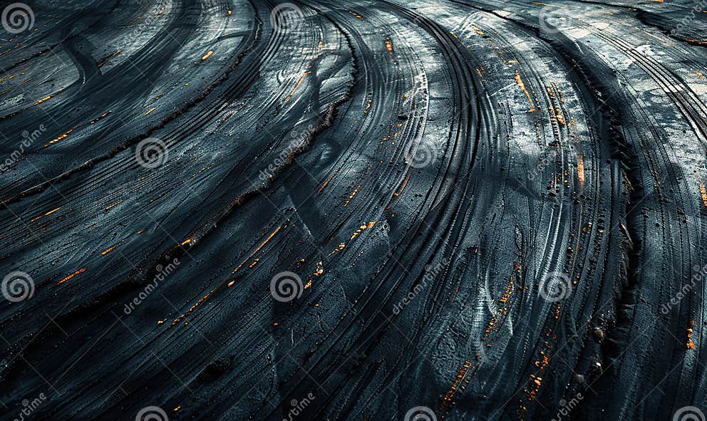 Abstract View of Tire Tracks on a Gritty Surface Creating a Winding ...