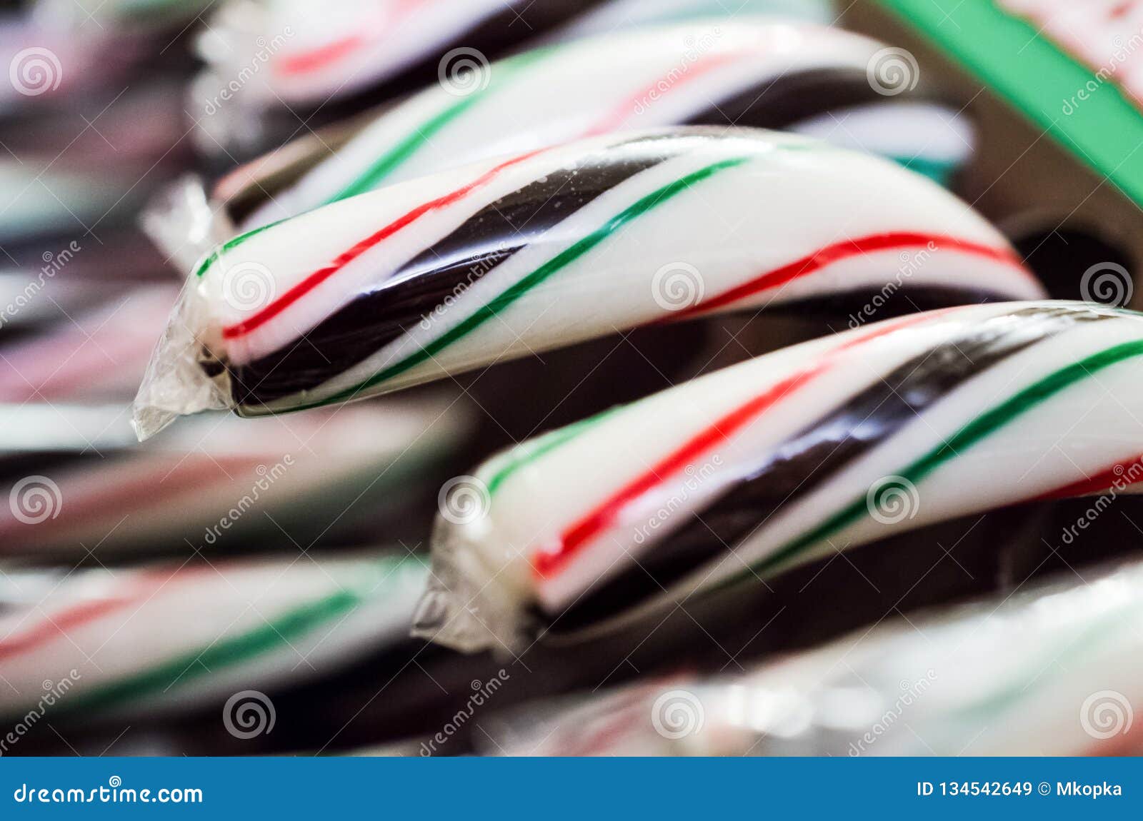 Abstract View of Wrapped Mint Chocolate Candy Canes in Packaging for ...