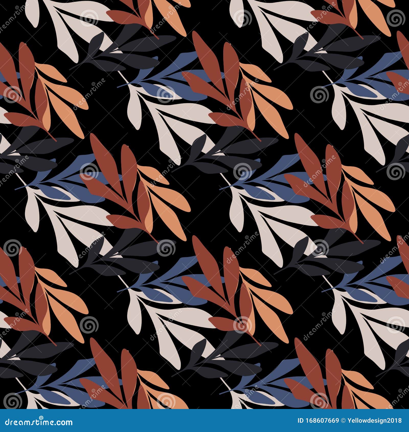 Abstract Vintage Leaf Seamless Pattern for Fabric Design on Black ...