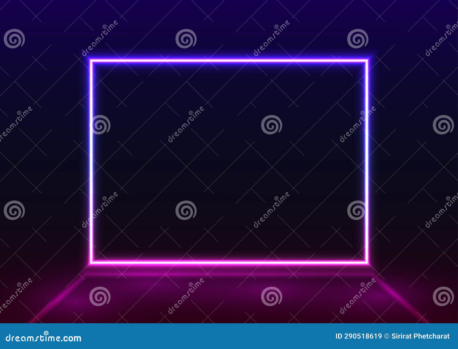 Abstract Violet Square Neon Light Line Center Frame Dark Background ...