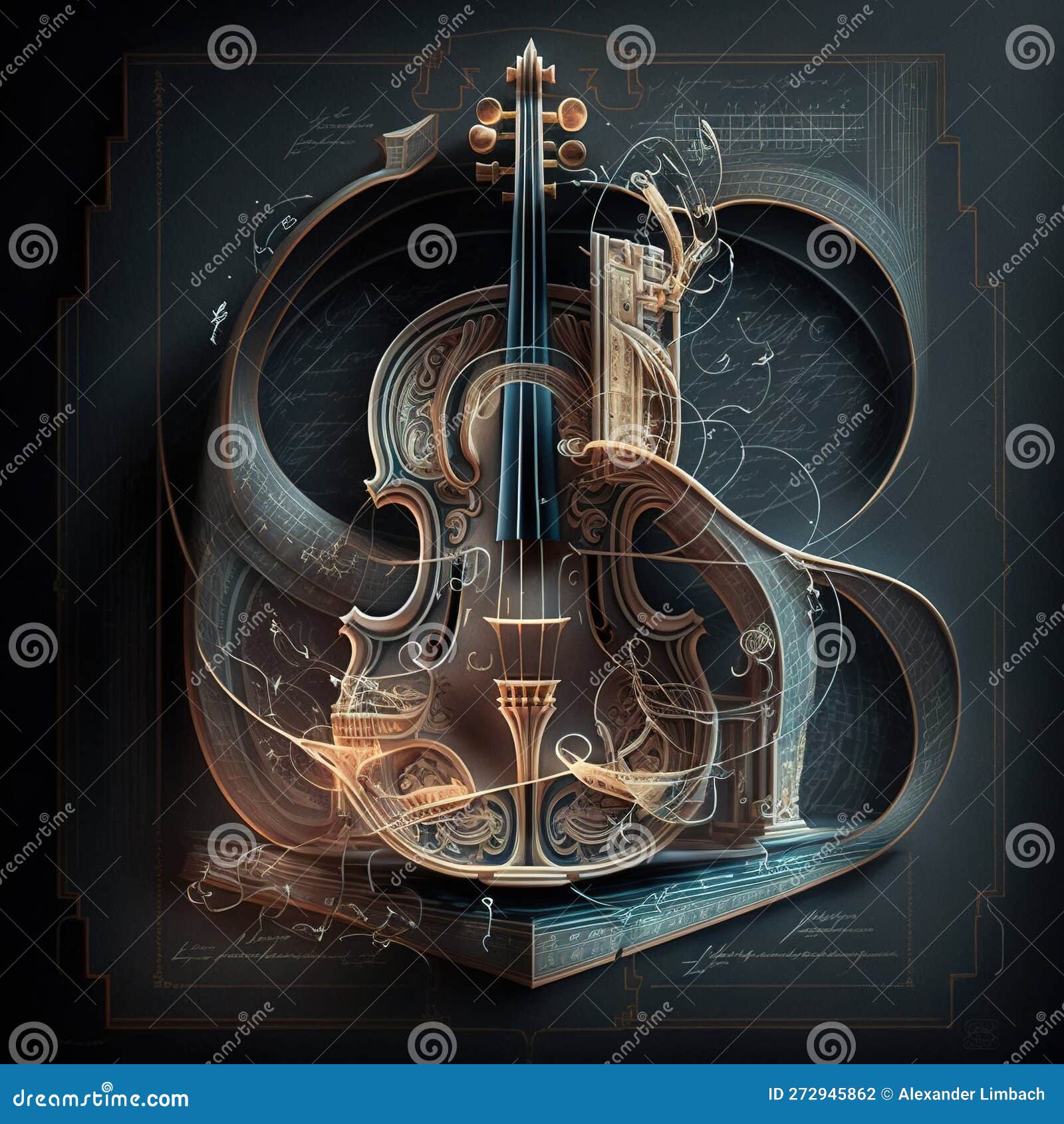 Abstract Violin Blueprint, Generative AI Stock Illustration ...