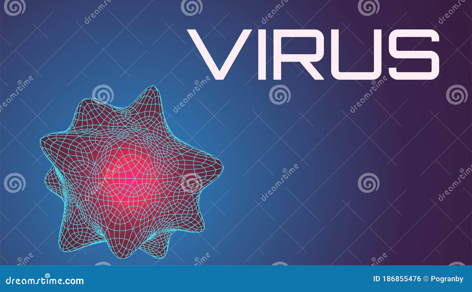 Abstract Virus Banner. Wireframe Cell Molecule with Red Inner Glow ...
