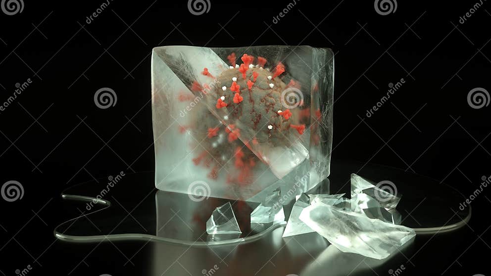 Abstract Virus in Ice Cube on a Black Background. 3d Render ...