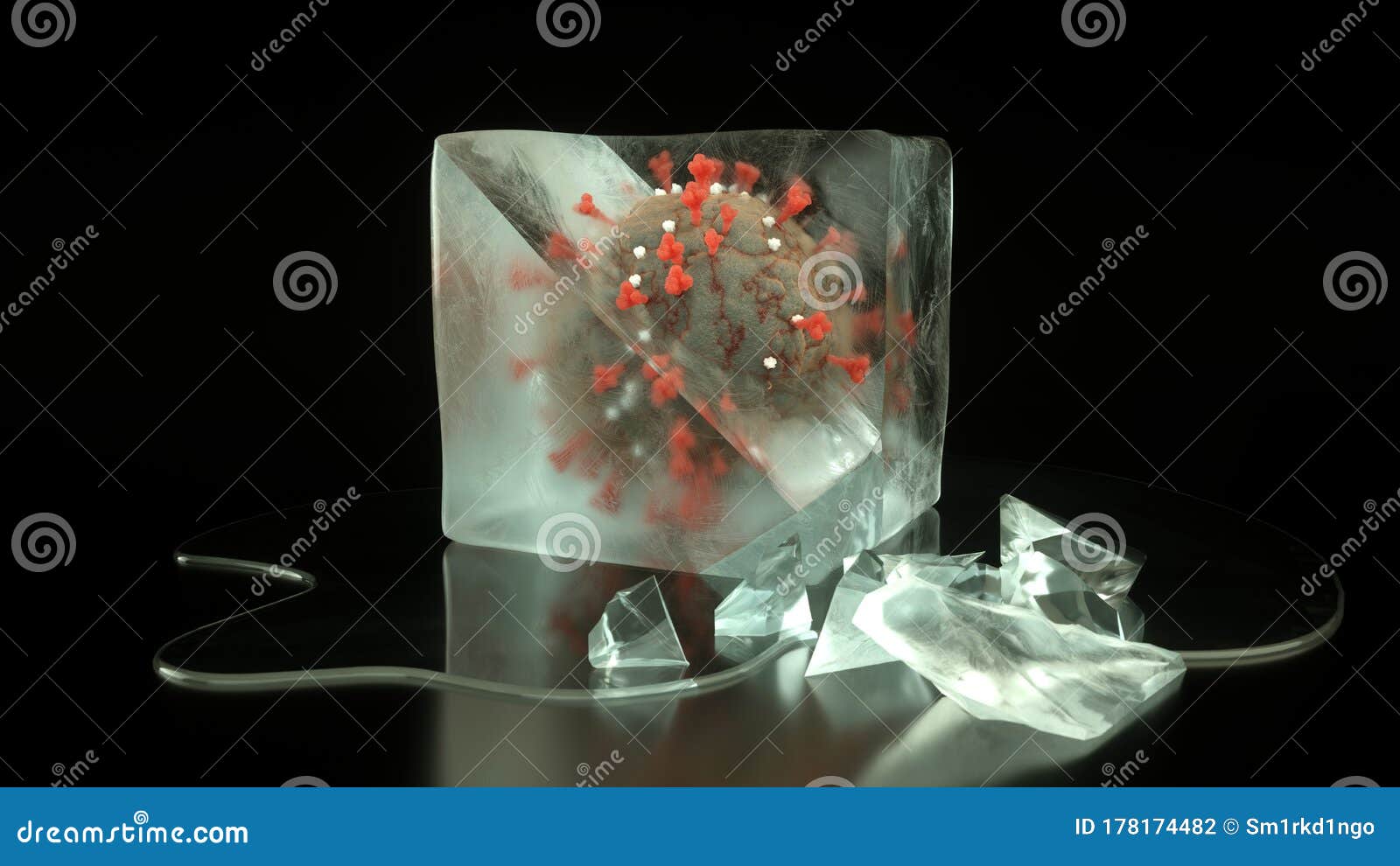Abstract Virus in Ice Cube on a Black Background. 3d Render ...