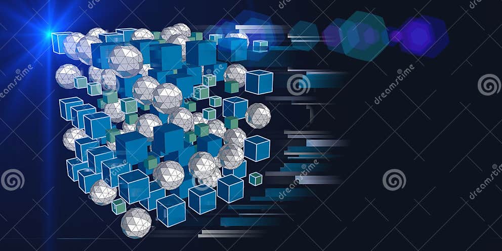 Abstract Visualization Analyze Algorithm Cubes and Spheres. Quantum Virtual Cryptography Stock ...