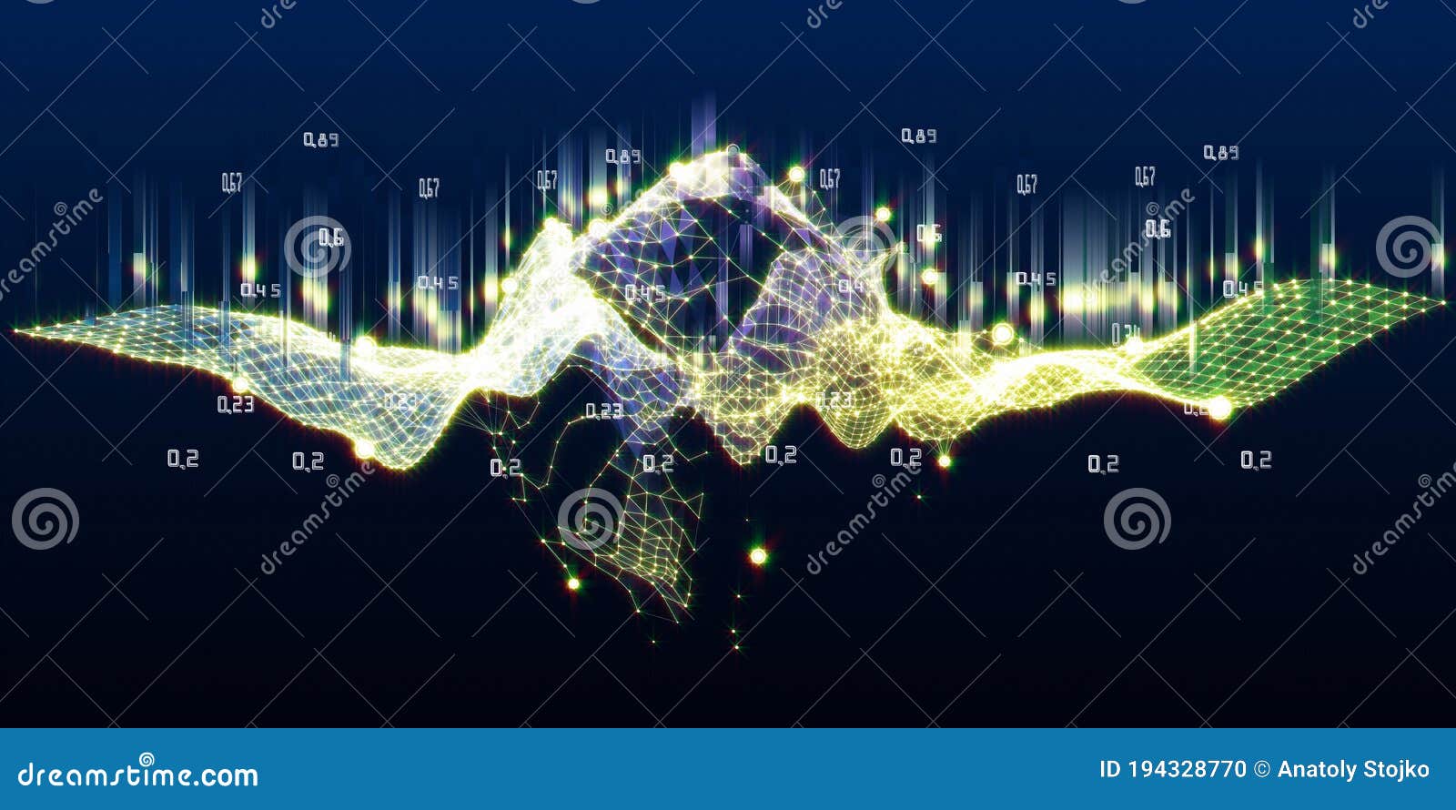 Abstract Visualization Analyze Algorithm Wavy Grid Data. Big Data. Artificial Intelligence Stock ...
