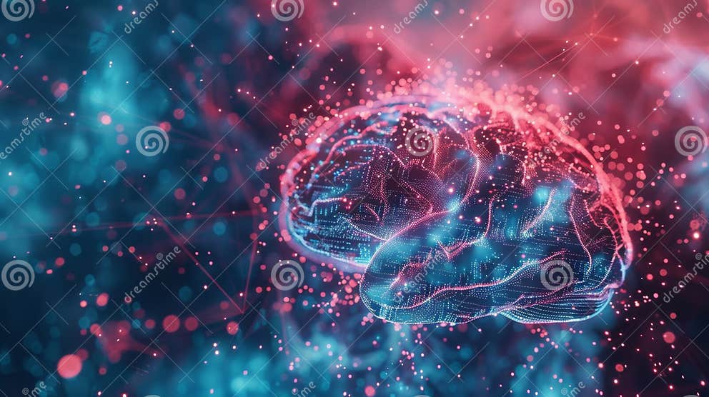 Abstract Visualization of a Brain in a Digital Network, Generative AI ...
