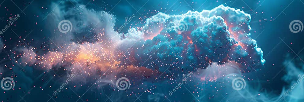 An Abstract Visualization of Cloud Computing, with Digital Elements Representing Data Processing ...