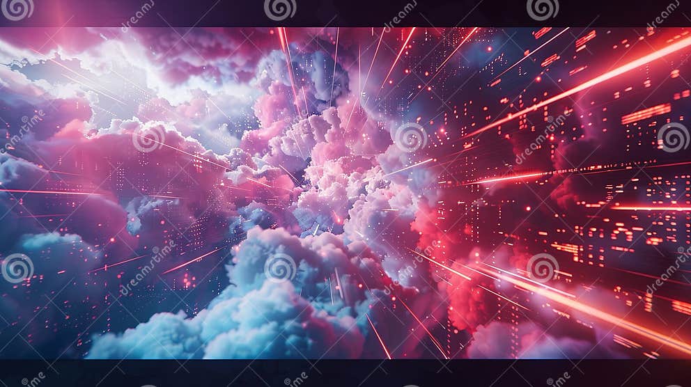 Abstract Visualization Of Cloud Computing With Digital Elements Representing Data Processing And 7472