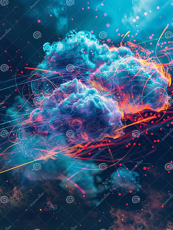 An Abstract Visualization Of Cloud Computing Featuring Digital Elements Representing Data