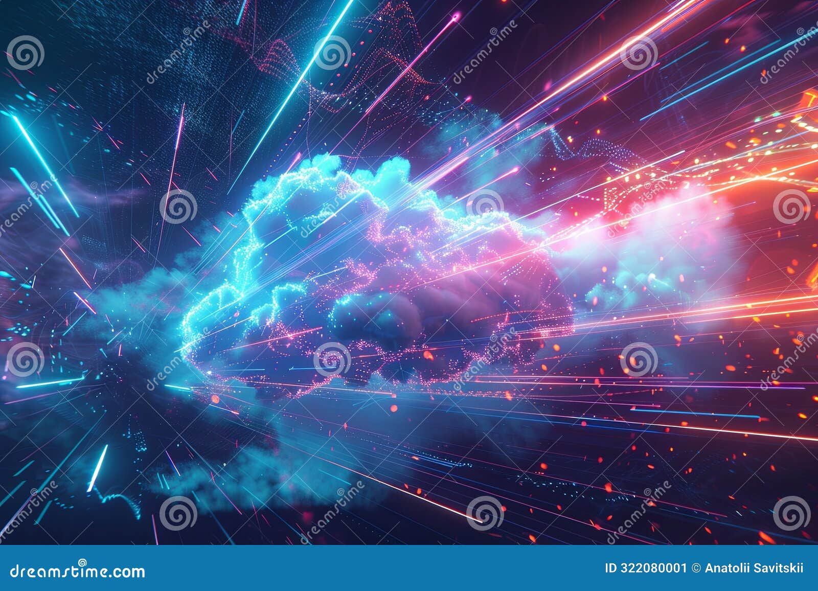 An Abstract Visualization Depicting Cloud Computing Data Processing And Ai Operations Within A