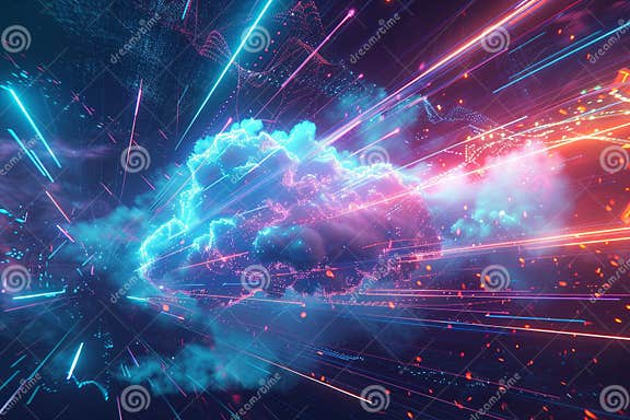 An Abstract Visualization Depicting Cloud Computing, Data Processing ...