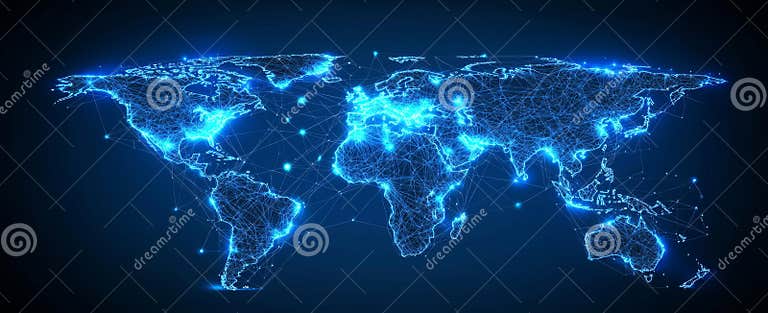 Abstract Visualization of Global Network Connections Glowing Lines ...