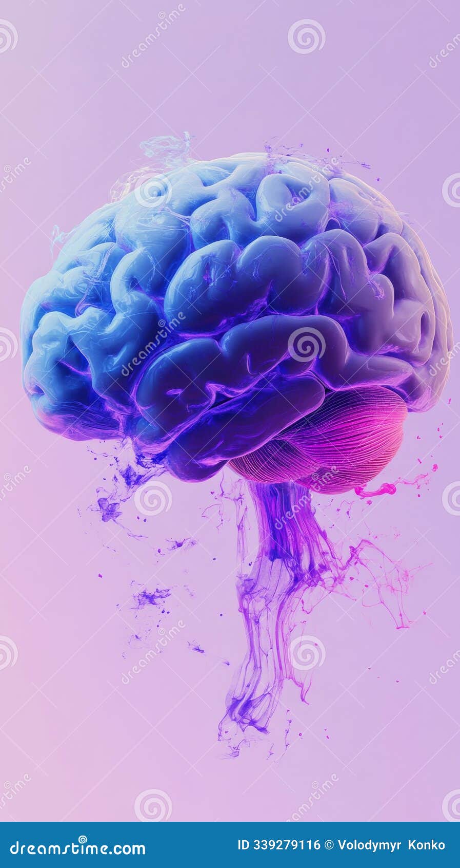 Abstract Visualization of Human Brain in Blue and Purple Tones on ...