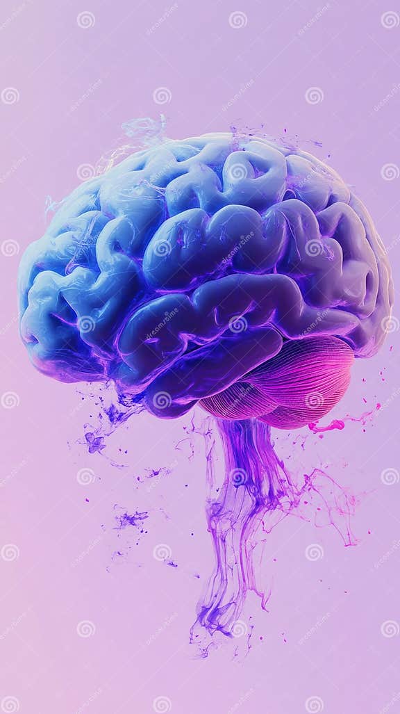 Abstract Visualization of Human Brain in Blue and Purple Tones on ...