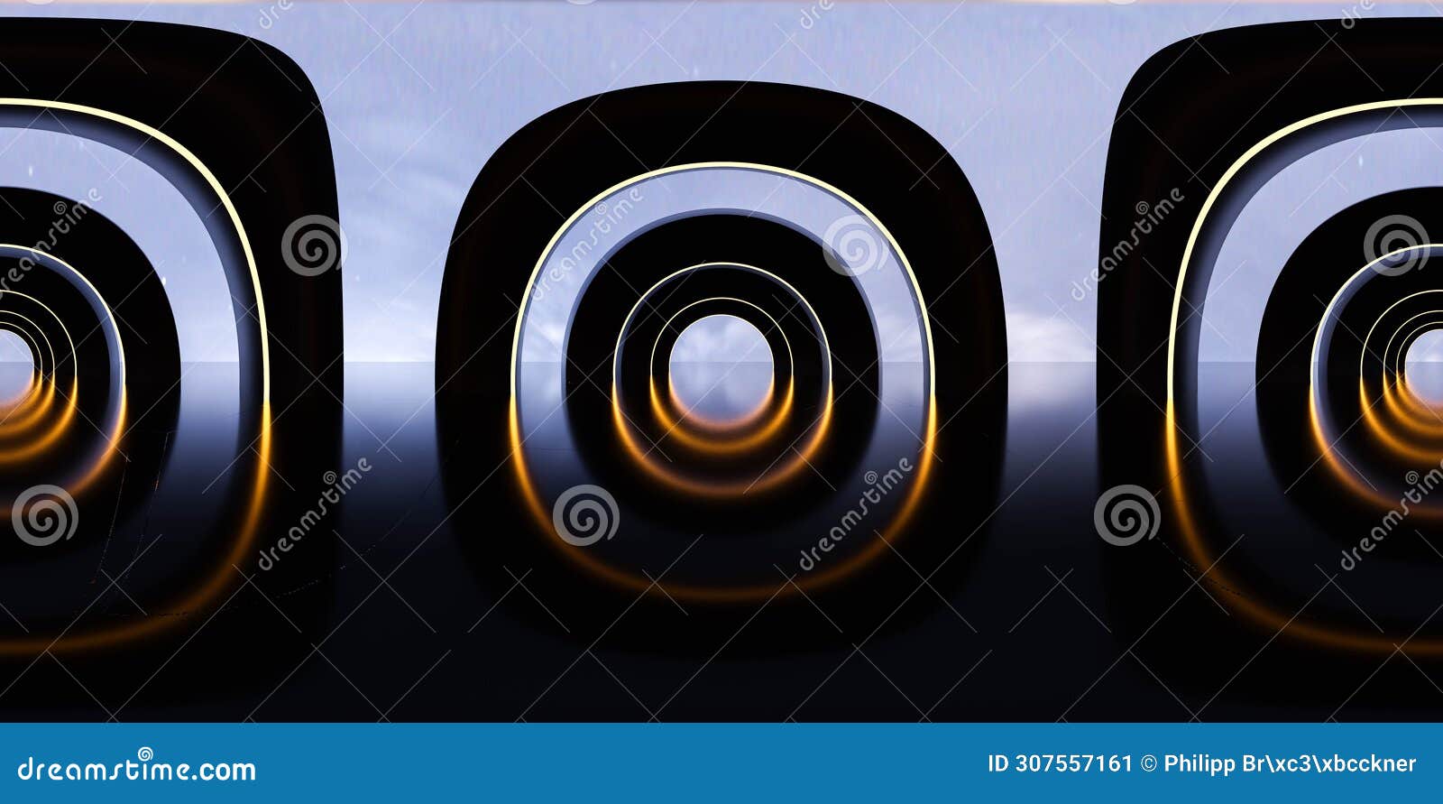 Abstract Visualization of Infinite Tunnel Reflective Surfaces in Blue ...