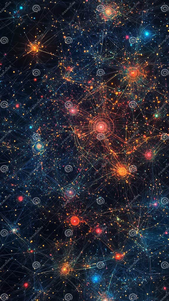 Abstract Visualization of Interconnected Data Nodes in a Cosmic ...