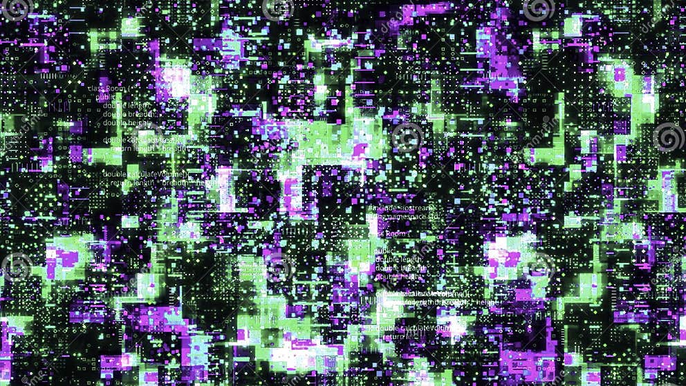 Abstract Visualization of a Program Code. Motion. Colorful Pixelated ...