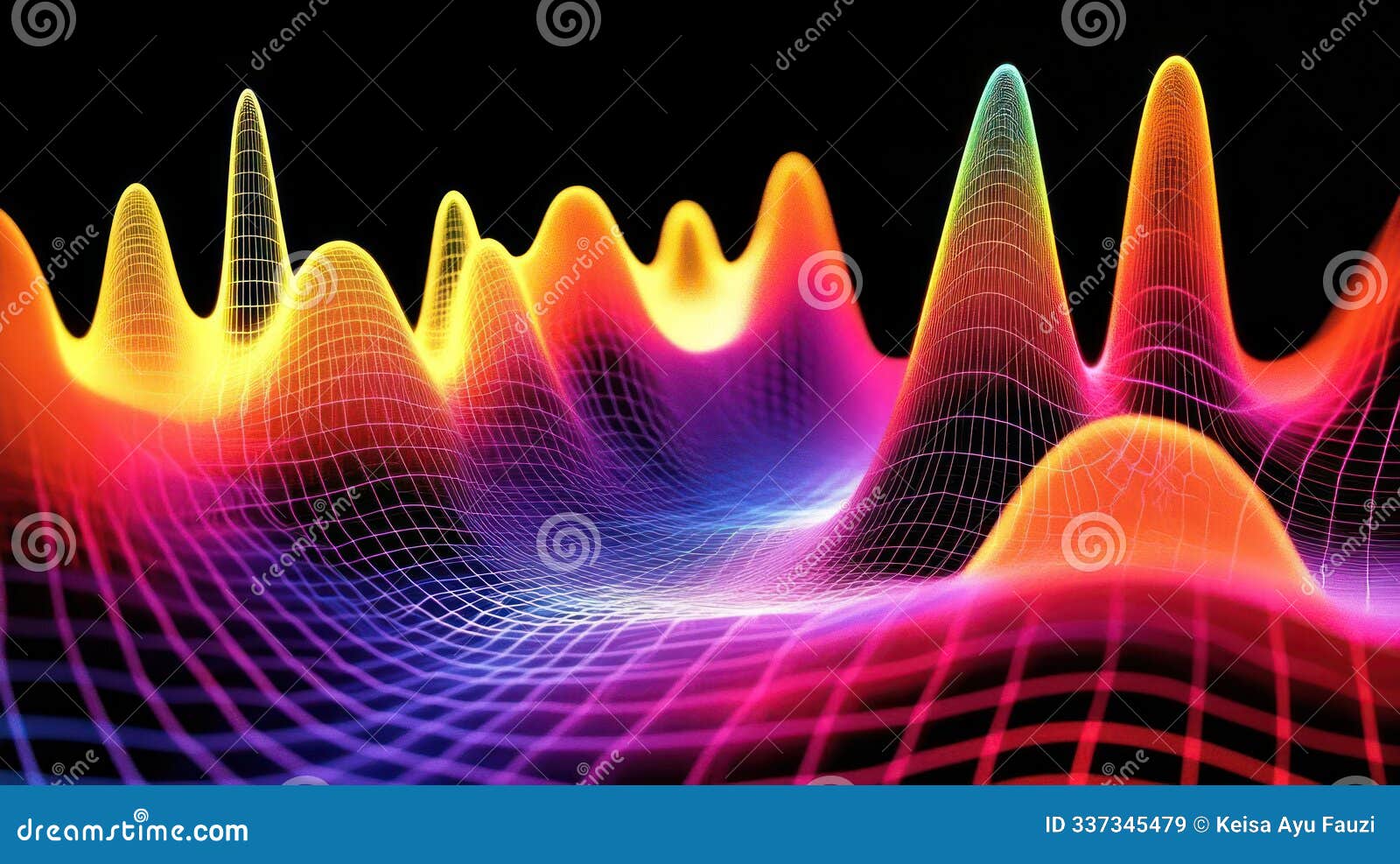 Abstract Visualization of Sound Waves in Vibrant Colors and 3D Grid ...