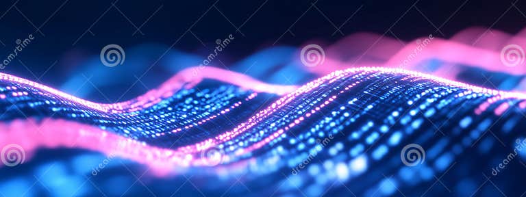 Abstract Visualization of Tech Data Stream with Flowing Wavy Lines in ...