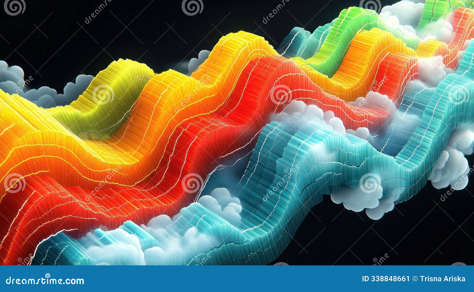 Abstract Visualization of Waveforms in Vibrant Colors with Cloud-like Elements Stock ...