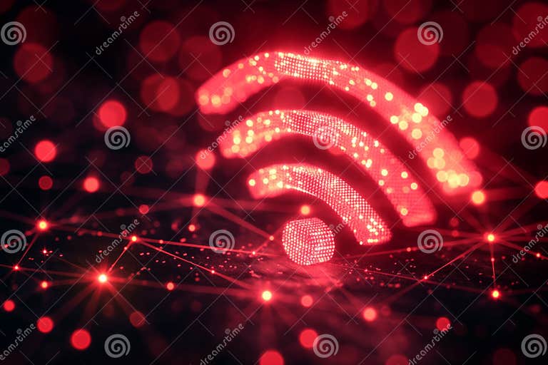Abstract Visualization of a Wireless Network, Showcasing a Red Wifi ...