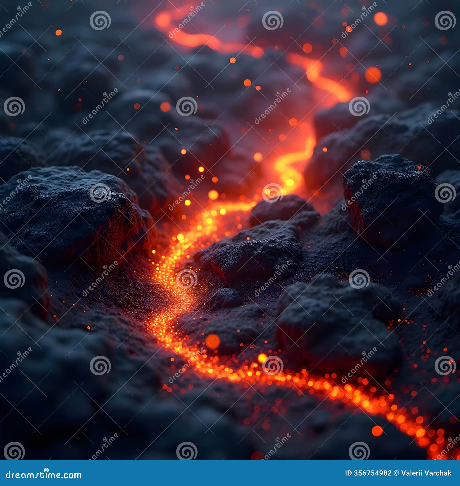 Abstract Volcanic Earthquake Fractures With Molten Lava And Glowing ...