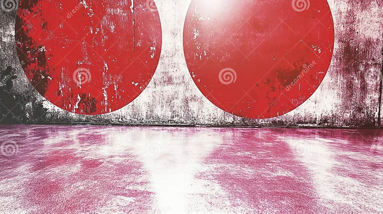 Abstract Wall with Large Red Circles on a Textured Surface, Creating a ...