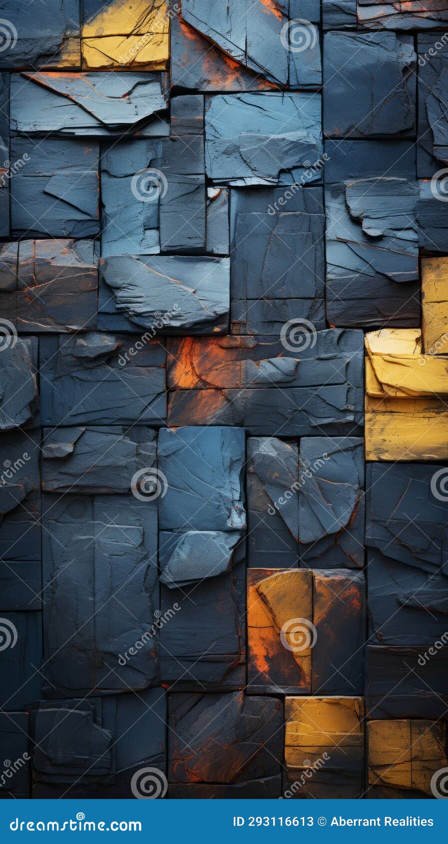 An Abstract Wall Made of Blue and Yellow Bricks Stock Illustration ...