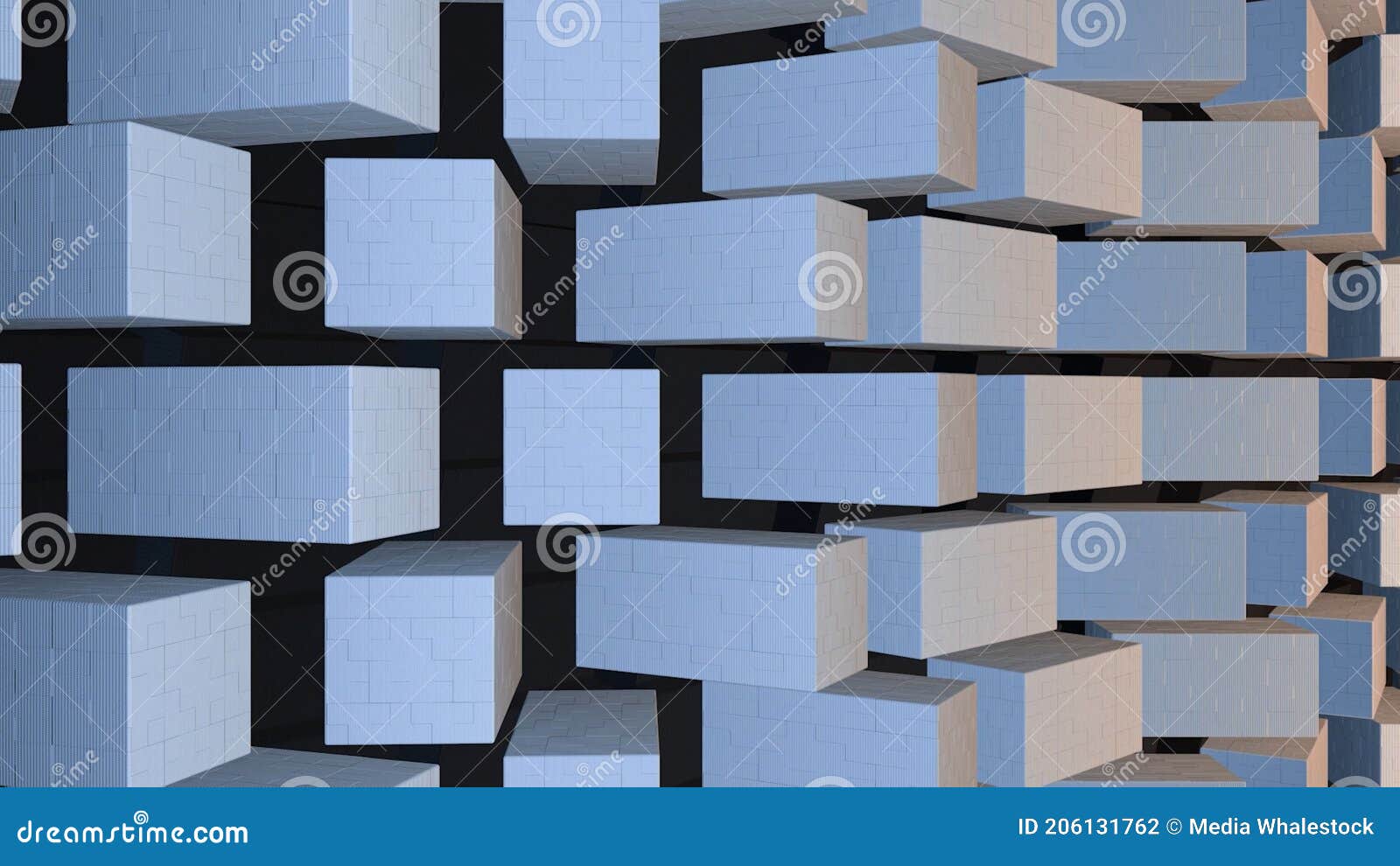 Abstract Wall Made of White Blocks Slowly Rotating on Black Background ...