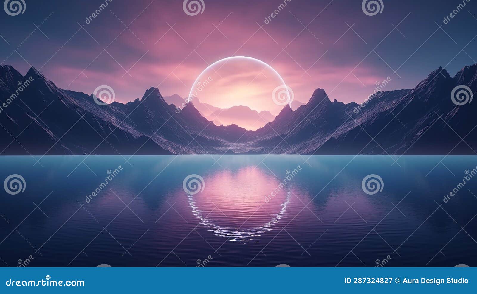 Abstract Wallpaper with Sunset on Sunrise and Mountain Reflection 3d ...