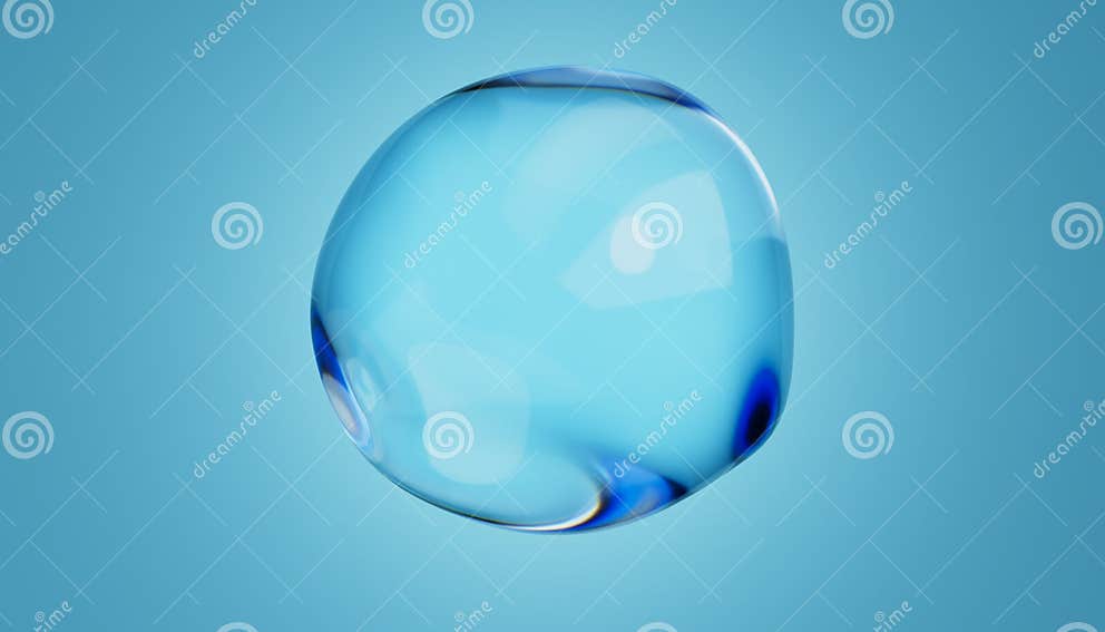 Abstract Water Bubble on Blue Background. Blue Distorted Droplet ...