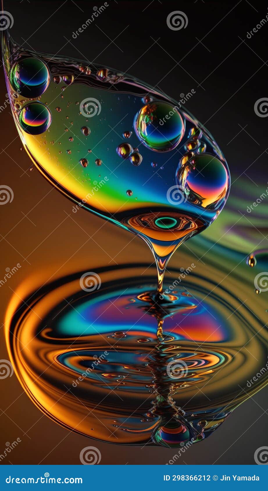 Abstract Water Drop with Reflection on the Water Surface, Colorful ...