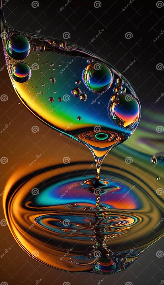 Abstract Water Drop with Reflection on the Water Surface, Colorful ...