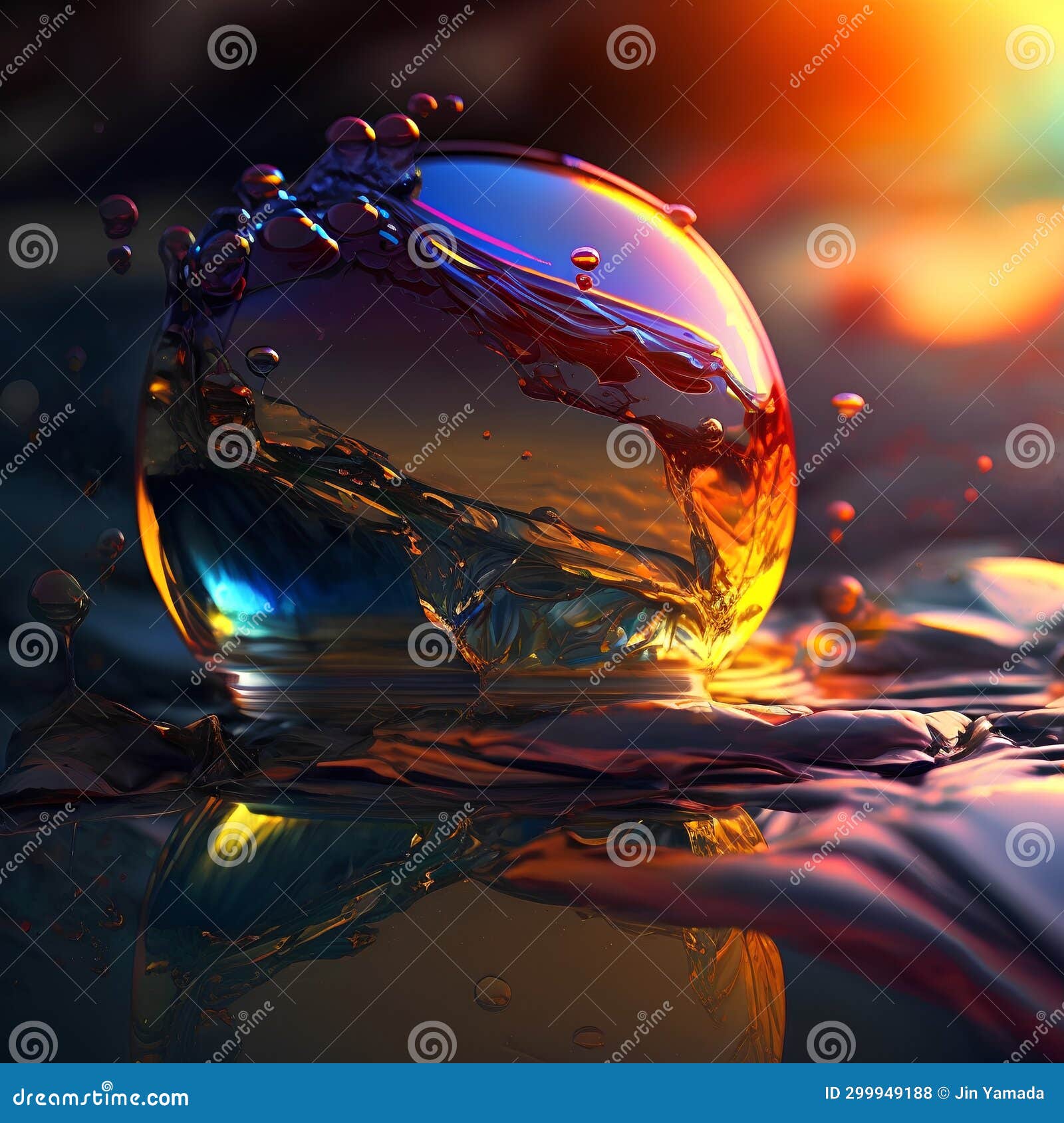 Abstract Water Drop with Reflection on the Water Surface. 3d Render ...
