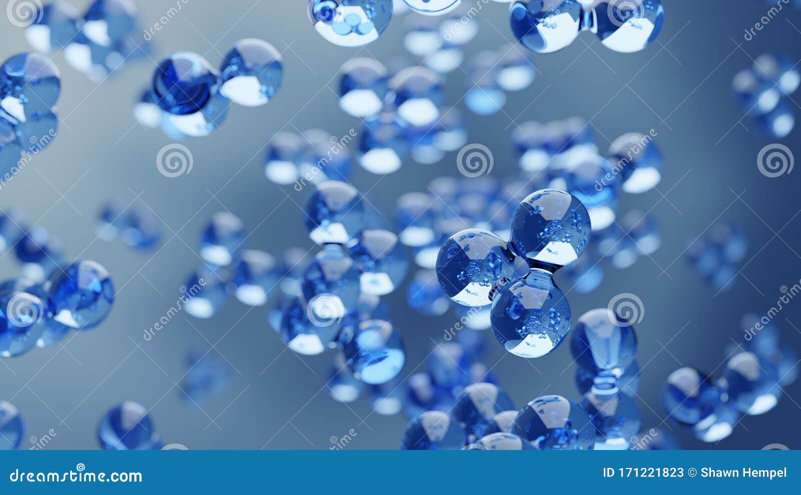 Abstract Water Hydrogen and Oxygen Glass Molecules Floating in Blue ...